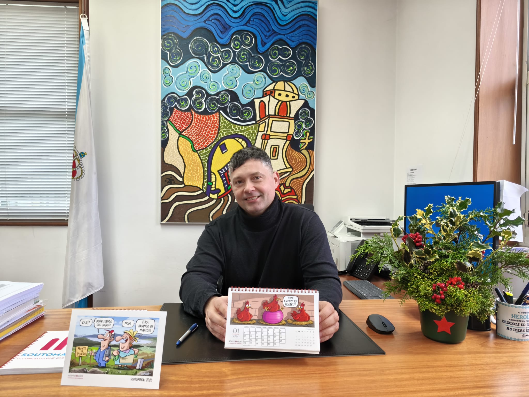 Luís Davila e a súa retranca ilustran o calendario 2026 de Soutomaior